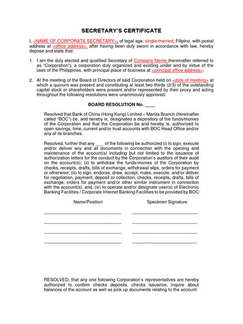 Secretary Certificate Pdf Banking Financial Services