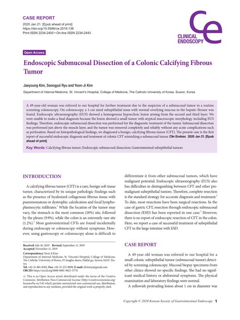 Pdf Endoscopic Submucosal Dissection Of A Colonic Calcifying Fibrous Tumor