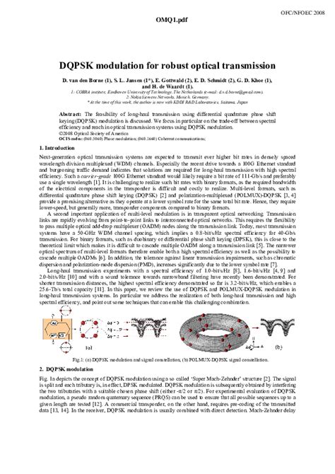 pdf dqpsk modulation for robust optical transmission sander jansen