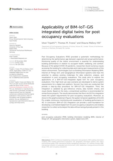 pdf applicability of bim iot gis integrated digital twins for post