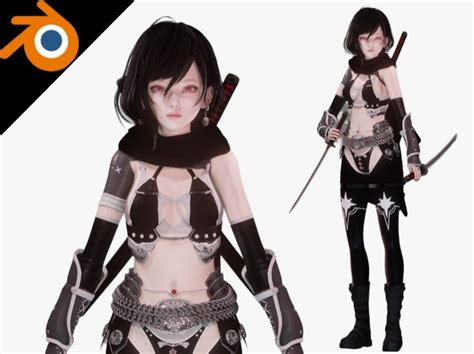 3d Model Dark Assassin Realistic Female Character Blender Eevee Vr