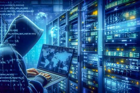In The Heart Of Cybersecurity A Hacker Navigates The Digital Labyrinth Stock Illustration