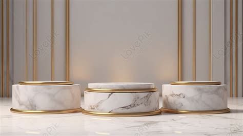 절묘한 장식 배경을 갖춘 고급스러운 금빛 대리석 받침대와 연단의 놀라운 3d 렌더링 3d 침대 배경 연단 배경 대리 배경 이미지 Hd 3d 침대 연단 대리 배경