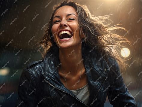 Premium Photo Laughing In The Rain Create A Realistic Portrait Of A