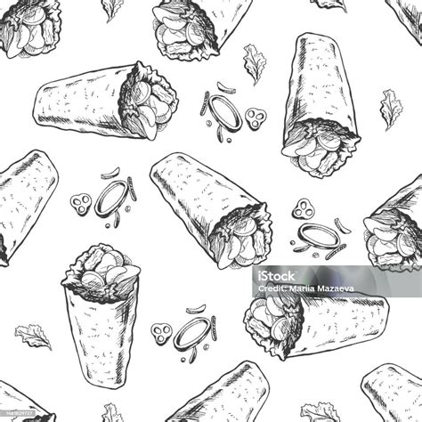 Vector Vintage Fast Food Seamless Pattern Hand Drawn Monochrome Junk