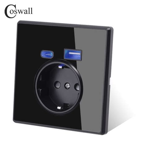 192 отзыва на Встраиваемая розетка на 16А Usb Type C на 2 1А в стеклянной черной рамке для