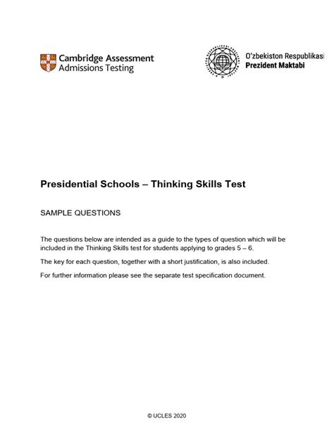 2 Presidential Schools Thinking Skills Test Sample Questions