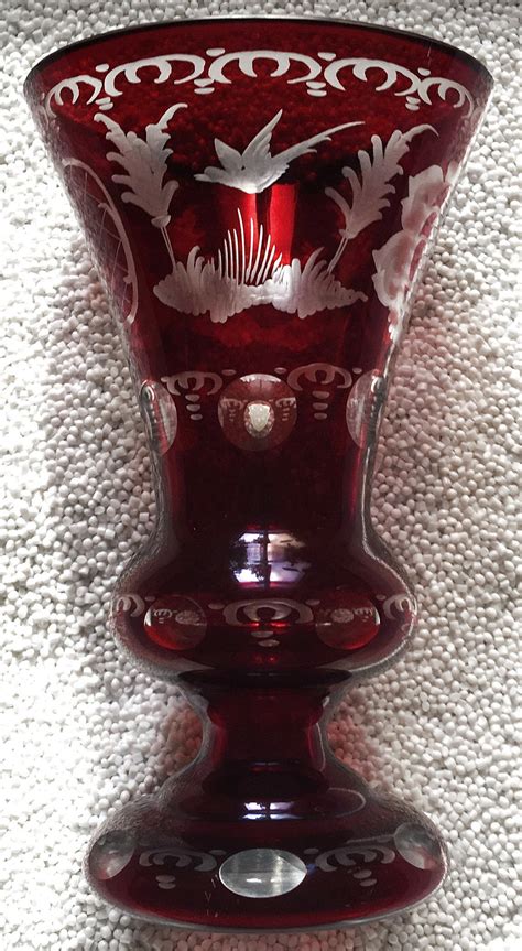 Ruby Red Stained Vase Glass Cut To Clear Crystal Bohemian Etsy