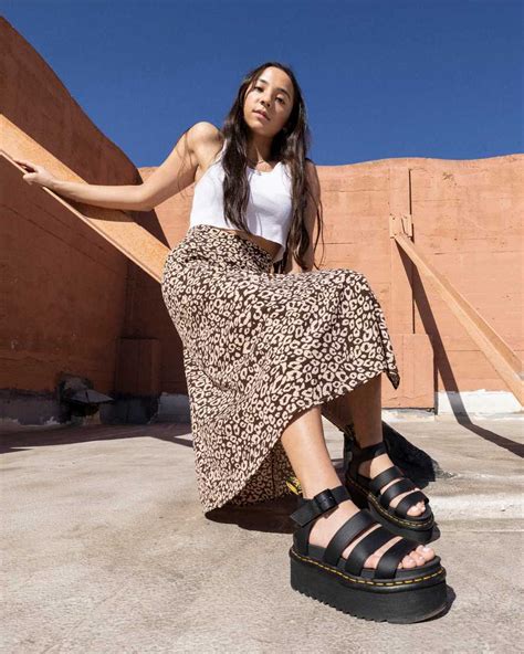 Blaire Quad Hydro Leather Platform Gladiator Sandals In Black Dr Martens