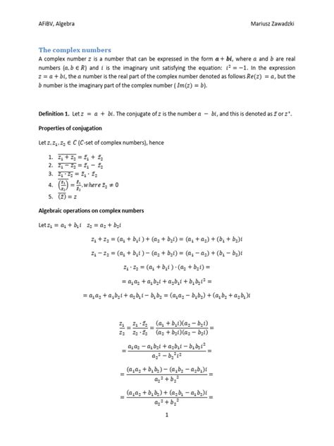 algebra complex numbers 1 pdf complex number numbers