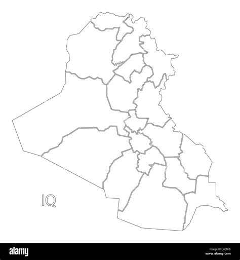 Iraq Outline Silhouette Map Illustration With Governorates Stock Vector