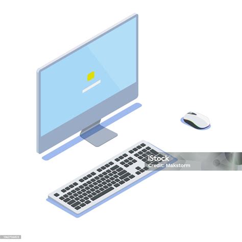 Desktop Monoblock Monitor Keyboard Dan Ilustrasi Isometrik Mouse