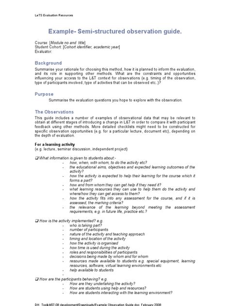 Example Observation Guide Pdf Educational Assessment Teaching