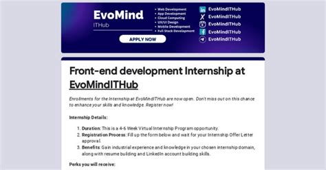 Evomindithub On Linkedin Front End Development Internship At Evomindithub