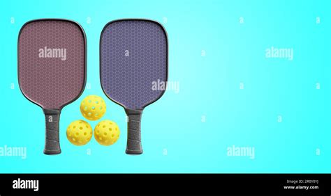 Pickleball Racket Sport Ball On Turquoise Background 3d Render Stock
