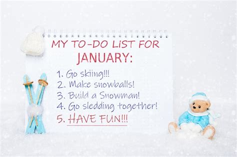 Premium Photo Notepad With A Todo List Skiing Making Snowballs Making