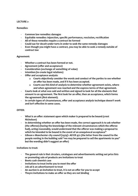 Week 2 Tutorial Questions Lecture 2 Remedies Common Law Remedies