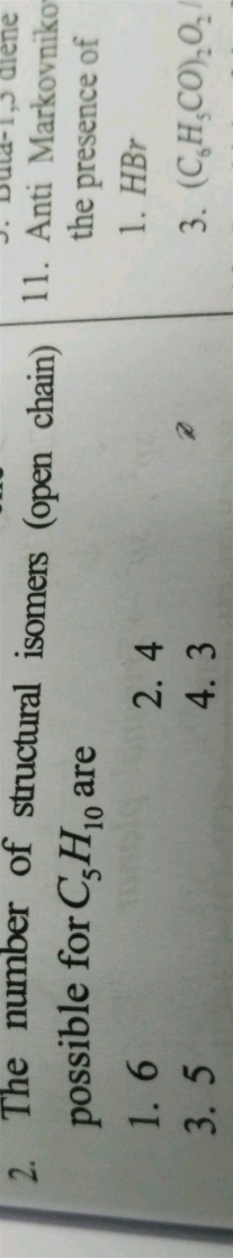 The Number Of Structural Isomers Open Chain Possible For Mathrm { C }