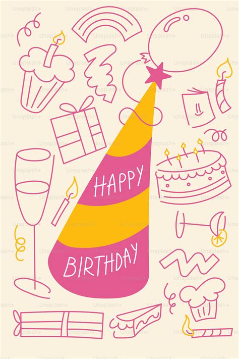 파티 모자가 달린 생일 축하 카드 벡터 Unsplash의 인사말 카드 일러스트 이미지