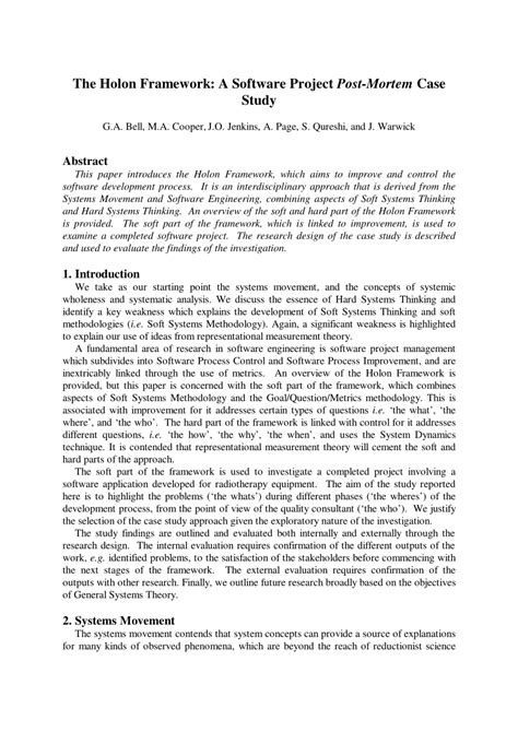 pdf the holon framework a software project post mortem case