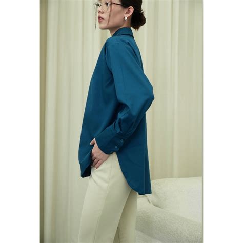 Jual Mina Jolie Oversized Cotton Shirt Kemeja Katun Basic Polos Atasan Wanita Lengan Panjang