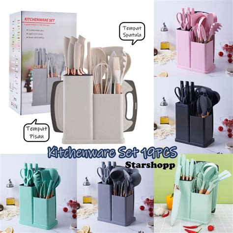 Jual Kitchenware Set 19 Pcs Pisau Dan Sutil Silikon Spatula Set 19 Pcs Pisau Gunting Set Talenan