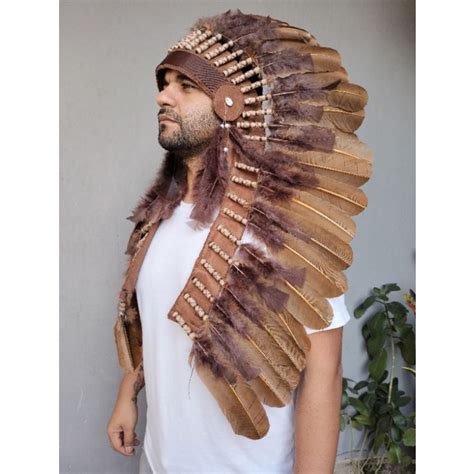 Penacho Nativo Americano Caboclo Pena Marrom Shopee Brasil