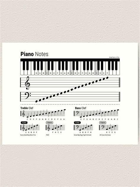 Piano Notes Piano Cheat Sheet Piano Grand Staff Treble Clef And