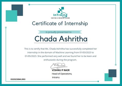 Chada Ashritha On Linkedin Machinelearning Intrainz Internshipcomplete