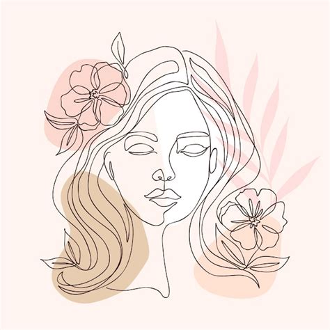 Dessin Au Trait Dun Visage De Femme Avec Des Fleurs Dessin Au Trait