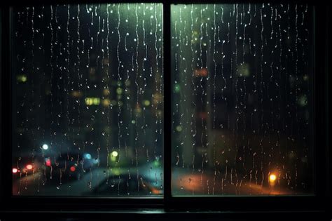 Premium Ai Image Lights In Rain Through Window At Night