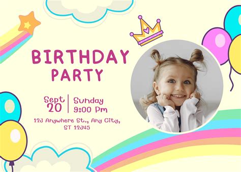 Colorful Cute Birthday Invitation Landscape Invitation Guru