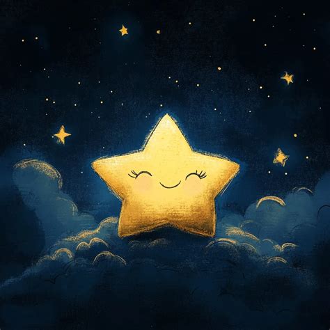かわいい星空に微笑む金色の星イラストフリー素材ならシンテリ