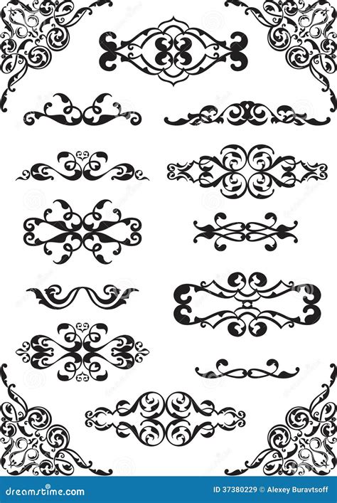 Classical Elements Set Of Decorative Monograms And Border Cartoon