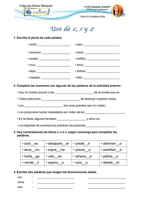 Uso de la c s y z para tercer grado de primaria worksheet – Artofit