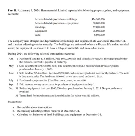 Solved Part II At January 1 2024 Hammersmith Limited Chegg