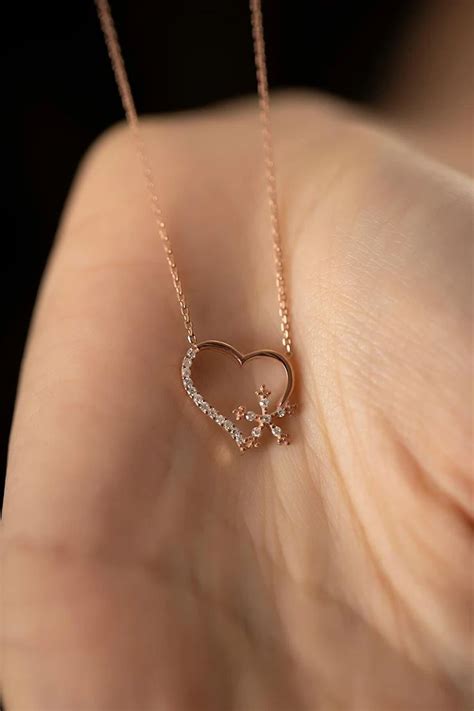 925 Sterling Silver Snowflake And Heart Necklace Rose Gold Snowflake
