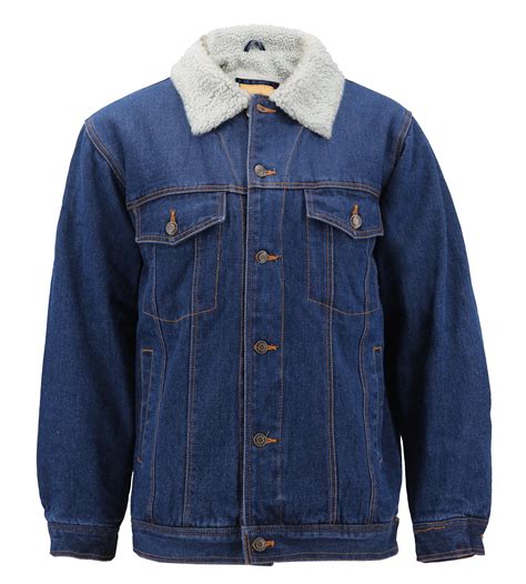 Mens Classic Button Up Sherpa Fleece Lined Cotton Denim Trucker Jean