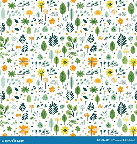 Seamless Pattern Illustration Of Leaves Pollen Stem Generative Ai