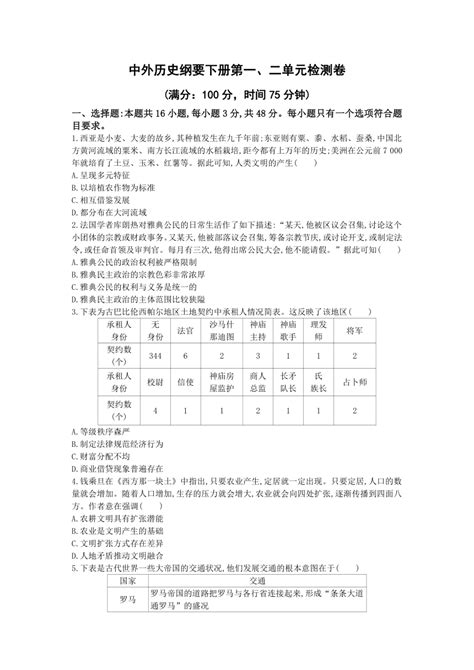 2022 2023学年高中历史统编版（2019）必修中外历史纲要下册第一、二单元检测卷（含答案） 21世纪教育网
