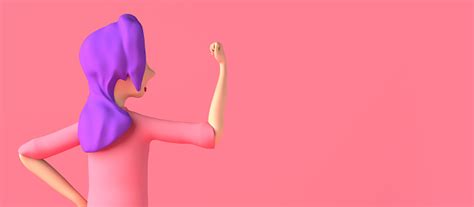 그녀의 팔 근육의 힘을 보여주는 캐주얼 여자 페미니즘 3d 일러스트레이션 세계 여성의 날 3월 8일 공간을 복사합니다 3차원