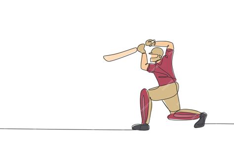 Premium Vector One Single Line Drawing Of Energetic Man Cricket