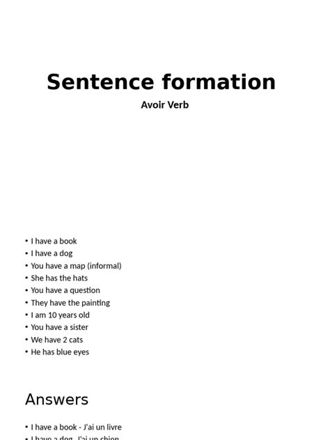 Avoir Sentence Formation Pdf