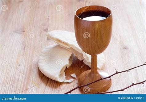 Chalice Of Wine Passover Bread Thorns As Jesus Last Supper And