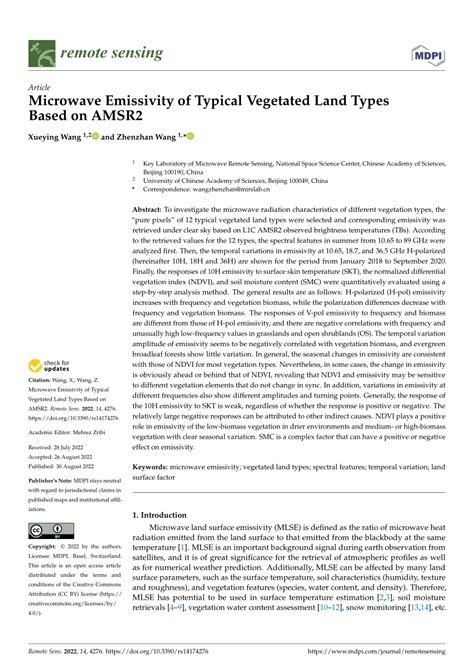 Pdf Microwave Emissivity Of Typical Vegetated Land Types Based On Amsr2