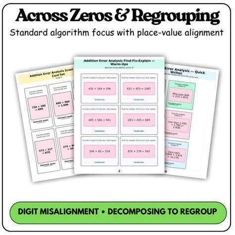 4th Grade Subtraction Error Analysis Printable Worksheets — Multi Digit Regroup