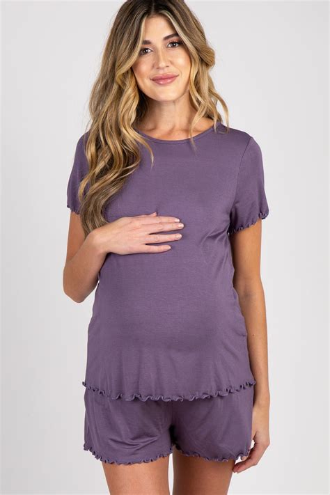 Lavender Ruffle Trim Maternity Pajama Set Pinkblush