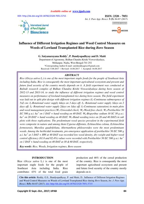 Pdf Influence Of Different Irrigation Regimes And Weed Control
