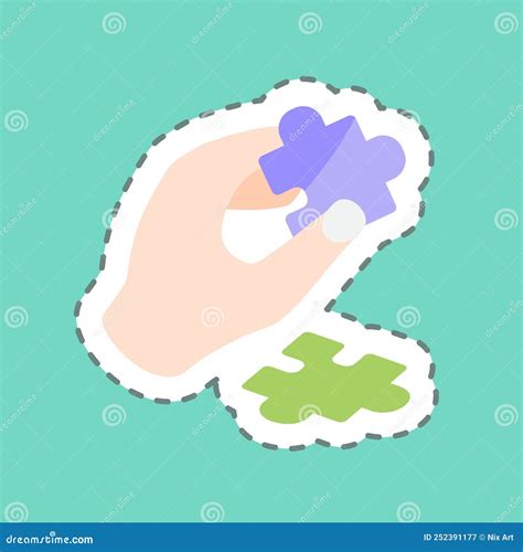 Sticker Line Cut Holding Puzzle Piece Suitable For Hand Actions Symbol Simple Design Editable