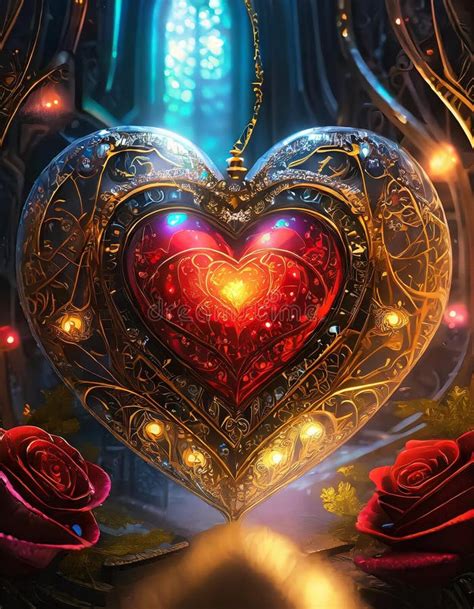 Red Heart With Golden Ornement Stock Illustration Illustration Of